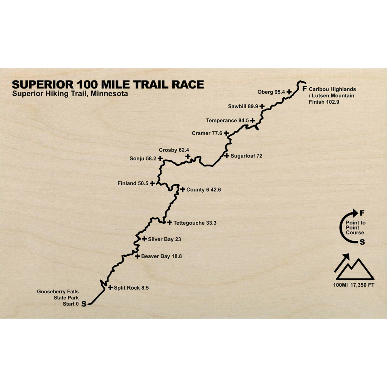 Rocksteady Running - Superior Fall 100 Mile Wood Print Course Map