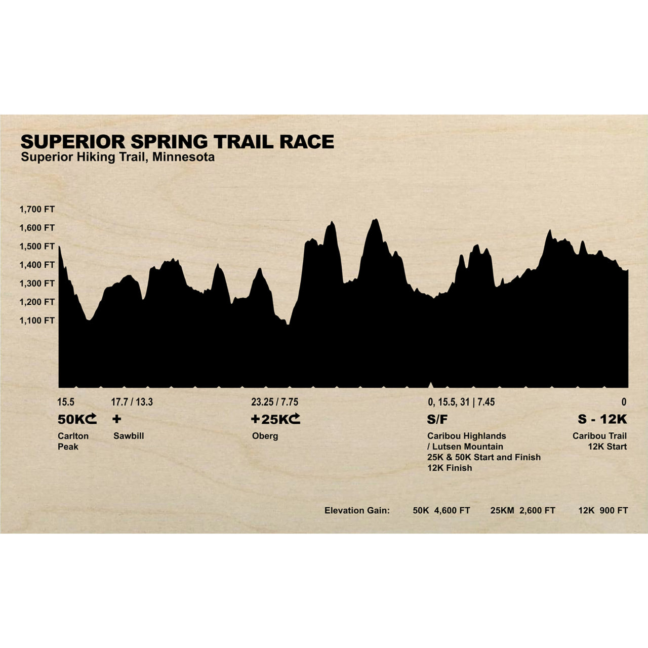 Rocksteady Running - Superior Spring Wood Print Elevation Chart