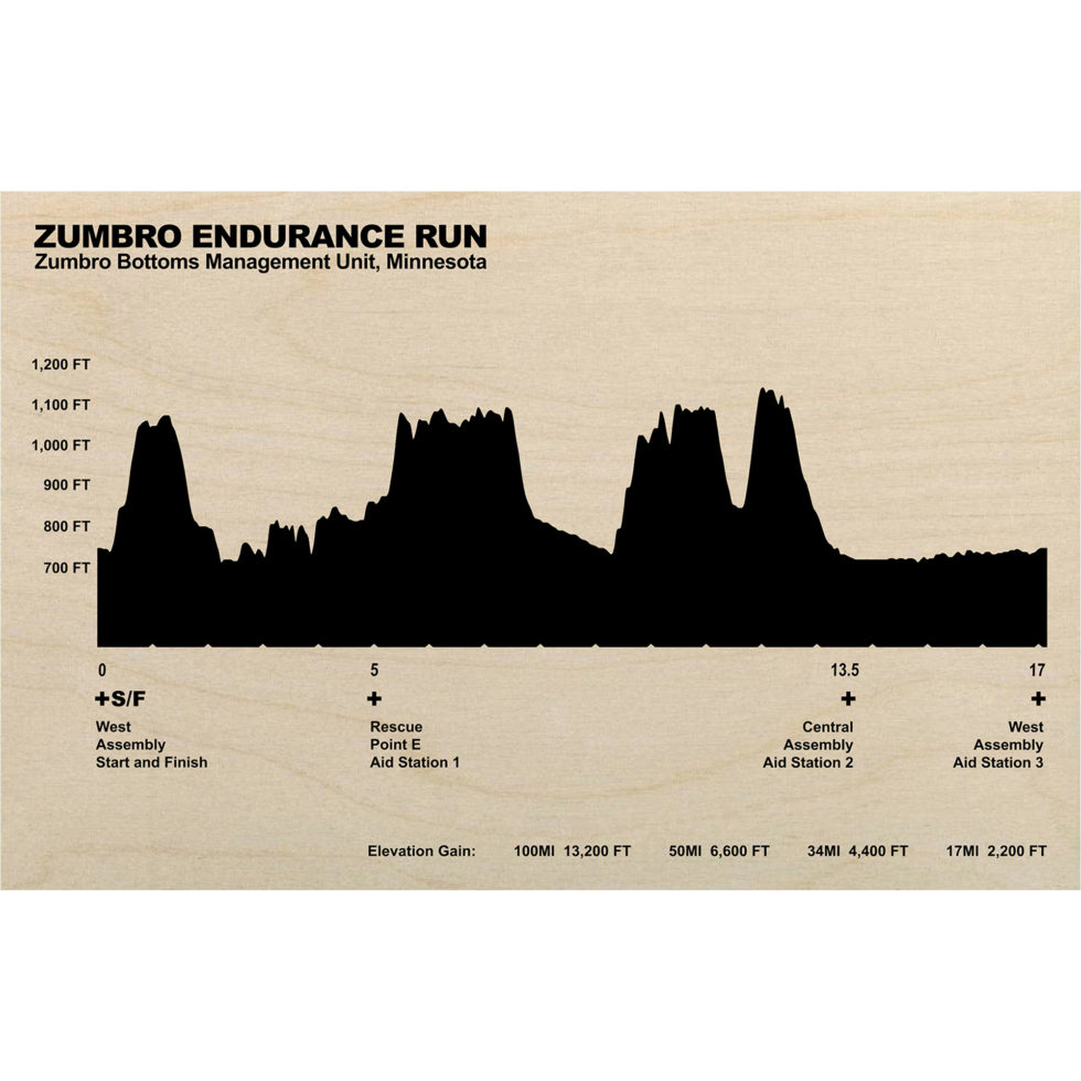 Rocksteady Running - Zumbro Wood Print Elevation Chart